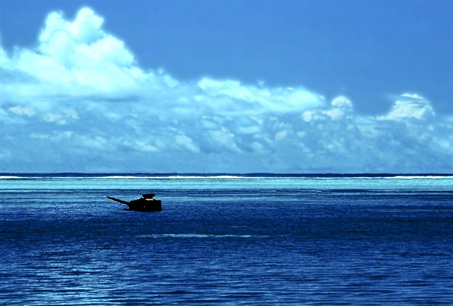 The submerged Sherman tank off Saipan