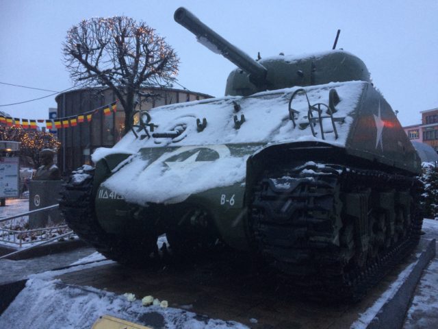 Where can I find the tank monuments to the Battle of the Bulge? Right ...